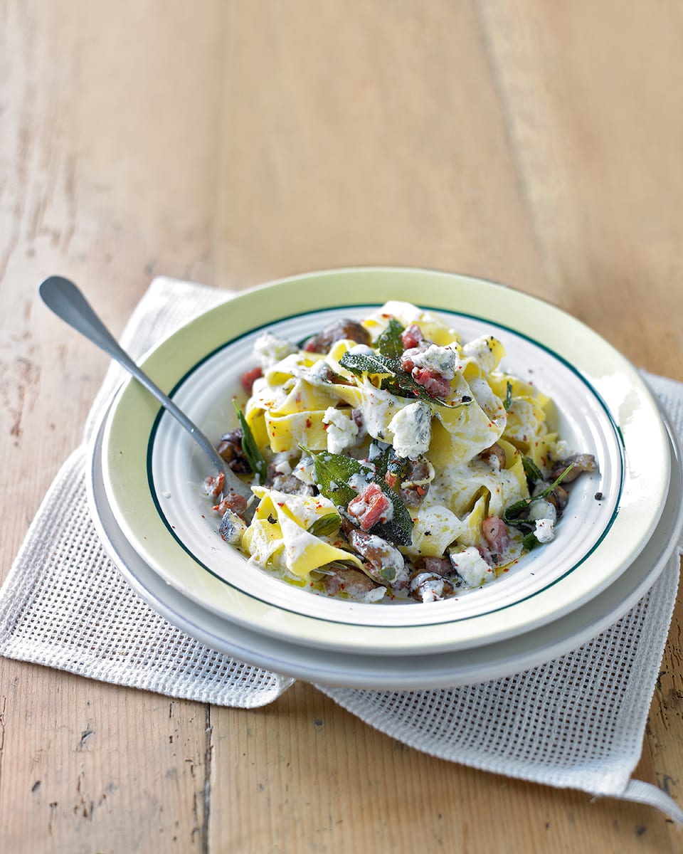 Pappardelle with goat's cheese, chestnuts, sage and pancetta recipe ...