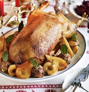 Whole roast goose stuffed with apples and prunes | delicious. magazine