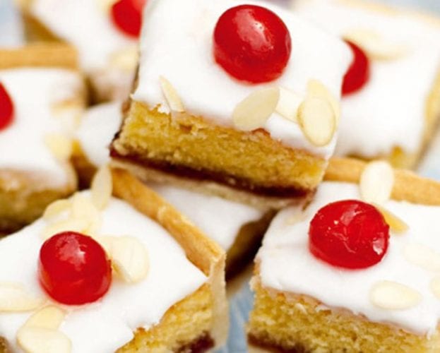 Iced bakewell tart tray bake recipe | delicious. magazine