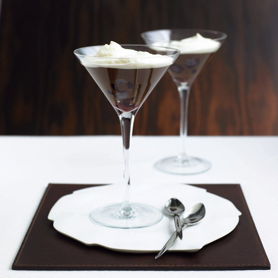 Chocolate soup with cherries and cappuccino recipe | delicious. magazine