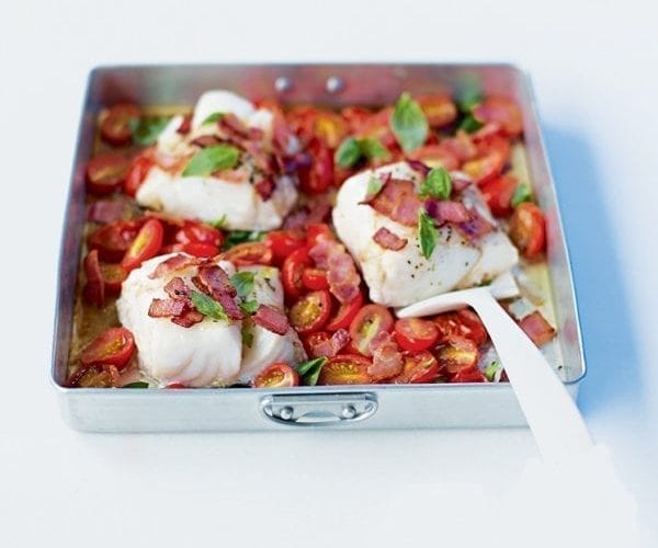 Baked cod with bacon and lemon crumb recipe | delicious. magazine
