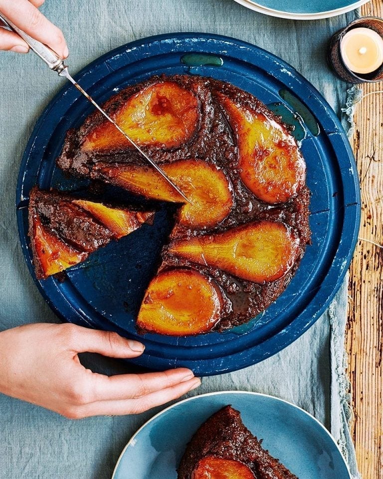 Sticky toffee poached pear cake recipe | delicious. magazine
