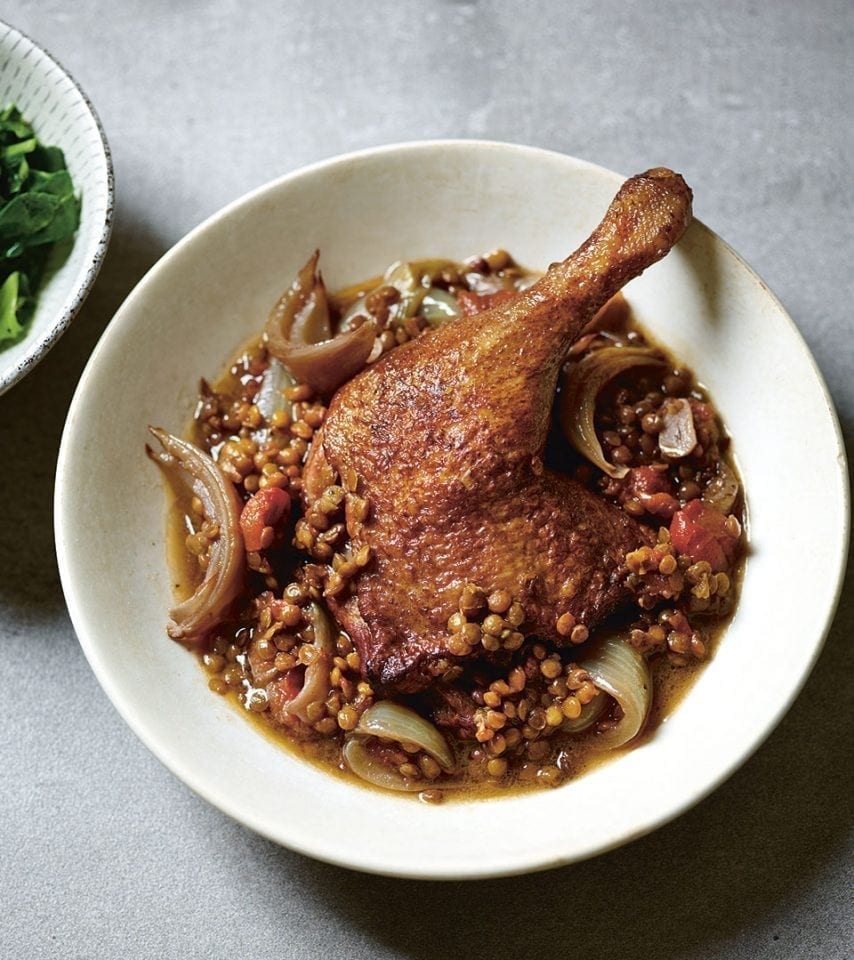Duck legs with puy lentils and onions recipe | delicious. magazine
