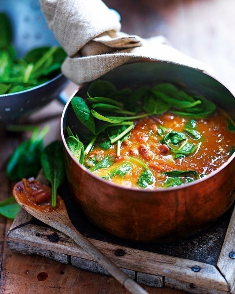 Borlotti bean, tomato and spinach soup recipe | delicious. magazine