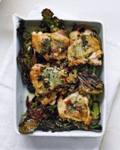 Garlic and parsley roast chicken with crunchy purple sprouting broccoli ...