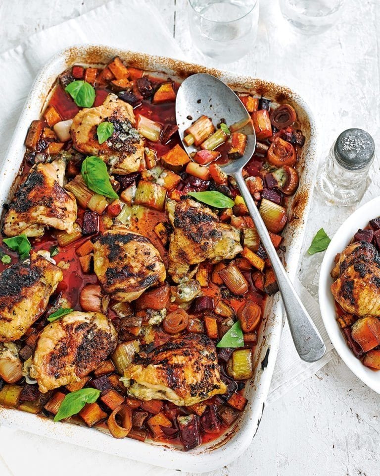 Chicken And Veg Tray Bake Recipe Delicious Magazine Chicken And Veg Tray Bake Recipe Delicious Magazine