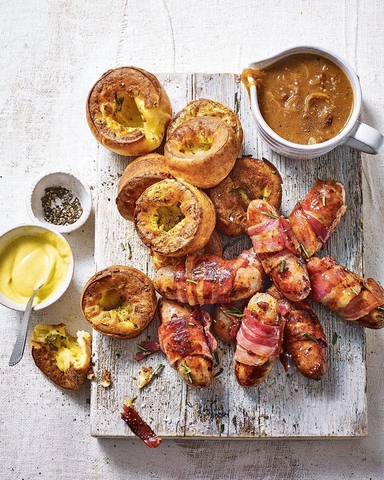 Classic yorkshires with onion gravy and sausages recipe | delicious ...