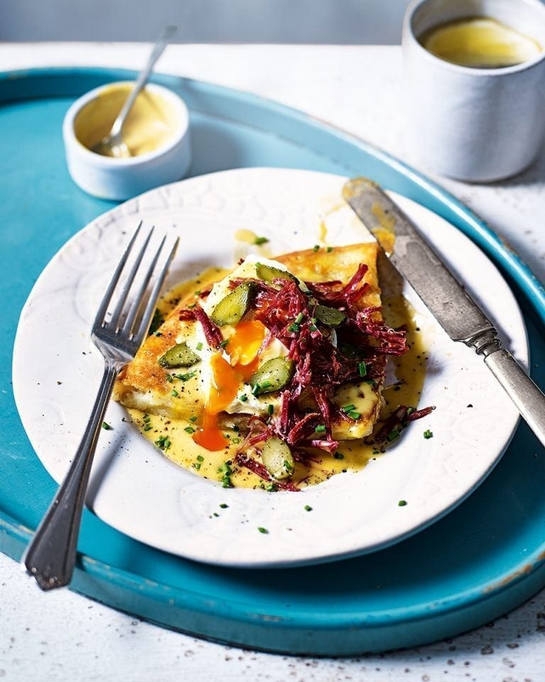 Salt beef eggs benedict with potato farls and mustard hollandaise ...