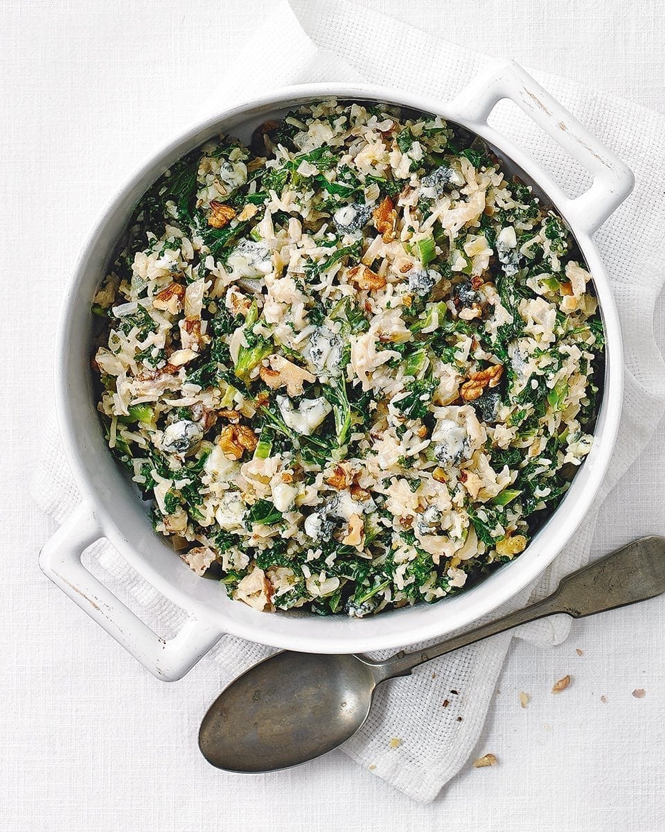 Speedy blue cheese, kale and walnut risotto recipe | delicious. magazine