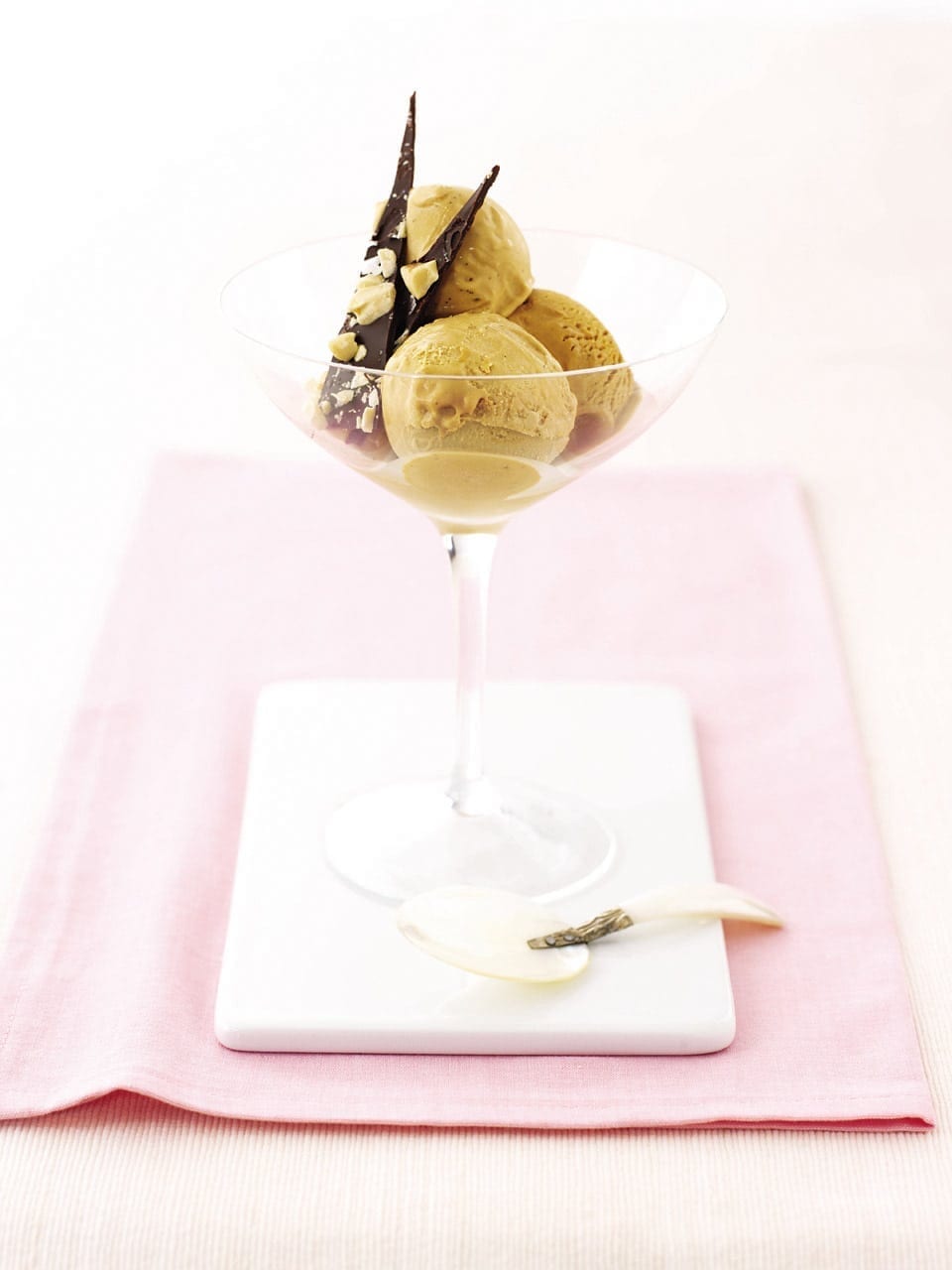 Caramel ice cream with chocolate peanut shards recipe | delicious. magazine