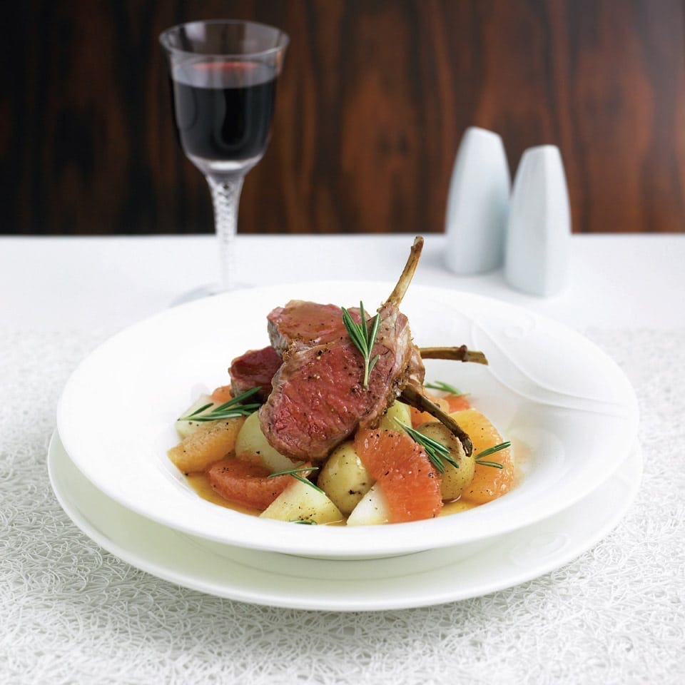 Rack of lamb with new potatoes and honey sauce recipe | delicious. magazine