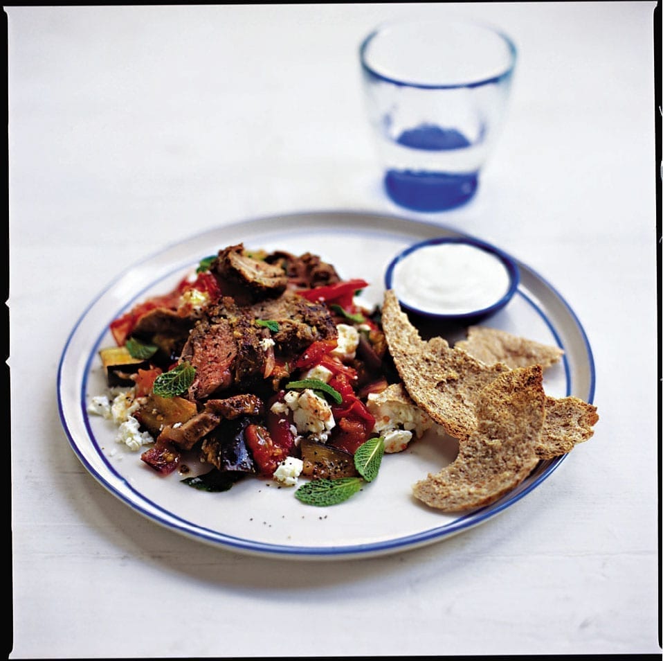 Fennel-spiked lamb with ratatouille, feta and mint recipe | delicious ...