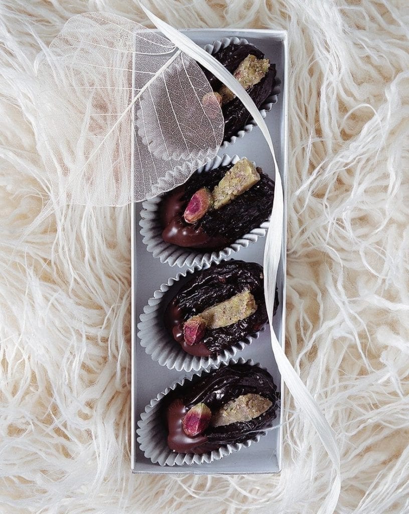 Chocolate-dipped plums with Armagnac marzipan recipe | delicious. magazine