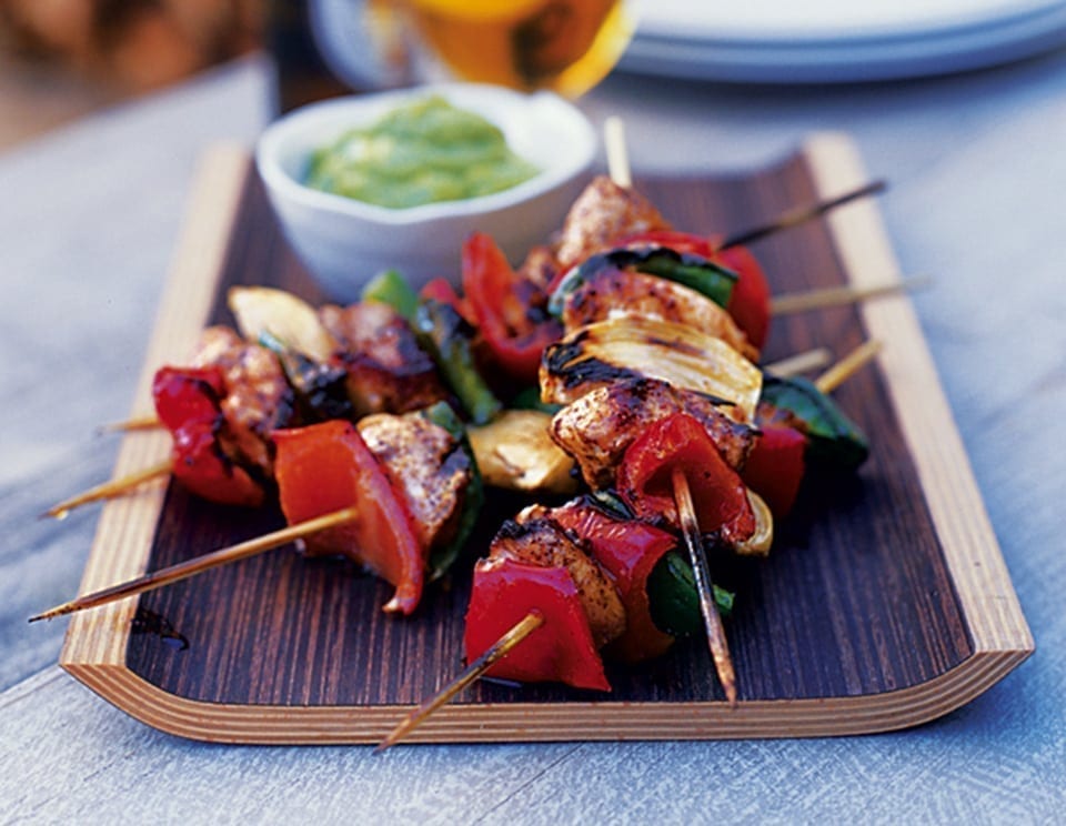 Mexican chicken skewers with guacamole recipe | delicious. magazine