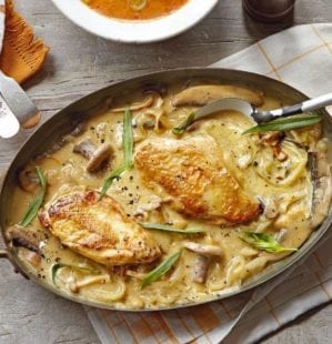 Chicken blanquette with heart-shaped croutons recipe | delicious. magazine