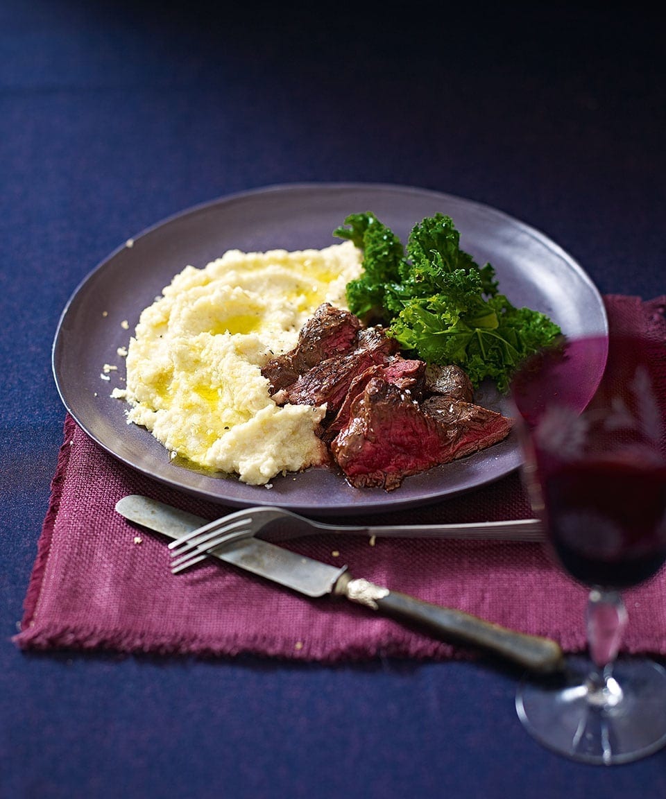 Onglet steak with celeriac and horseradish purée recipe | delicious ...