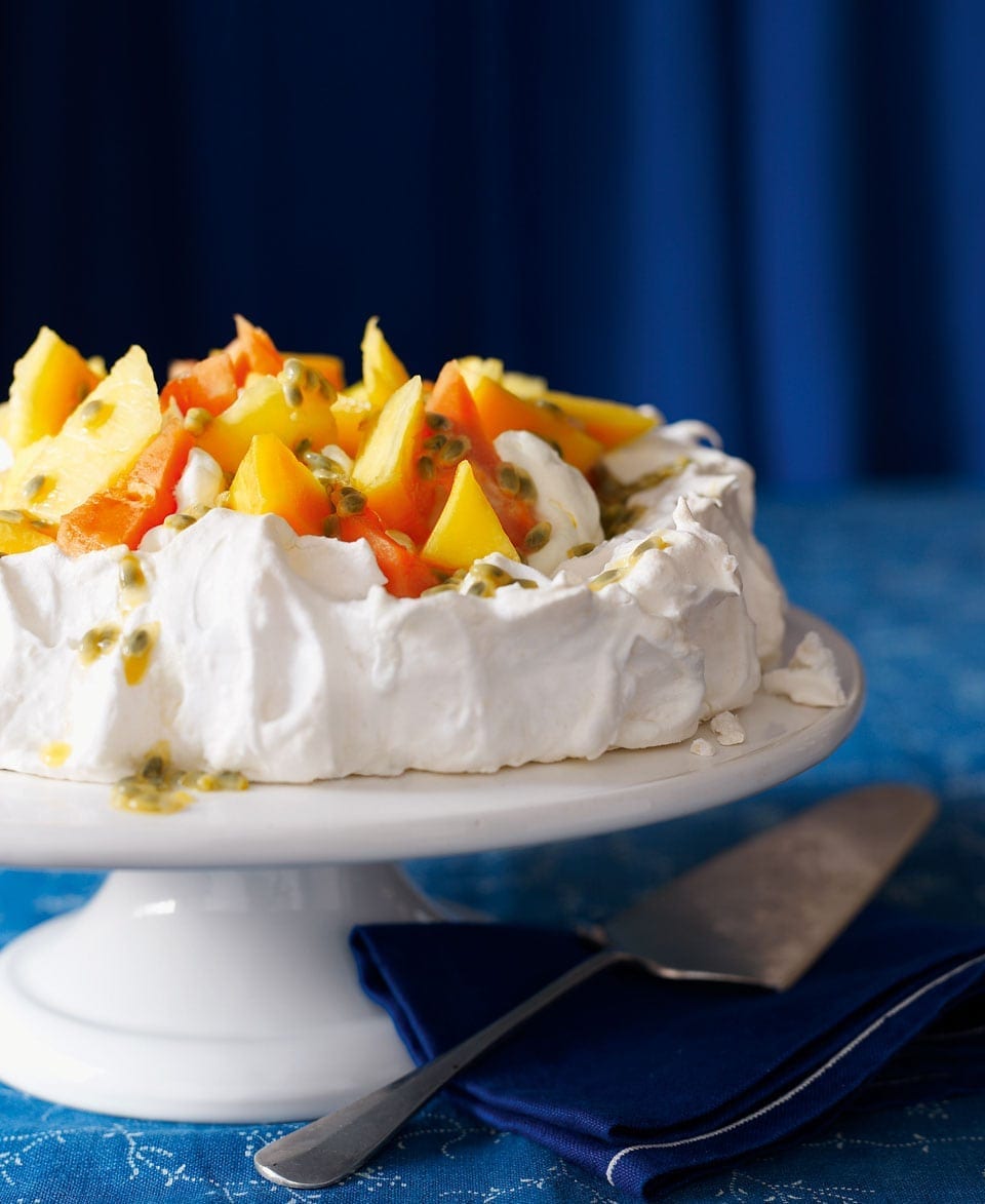 Coconut pavlova with tropical fruit recipe | delicious. magazine
