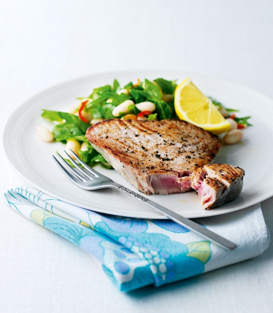 Pan-fried tuna with zingy cannellini beans recipe | delicious. magazine