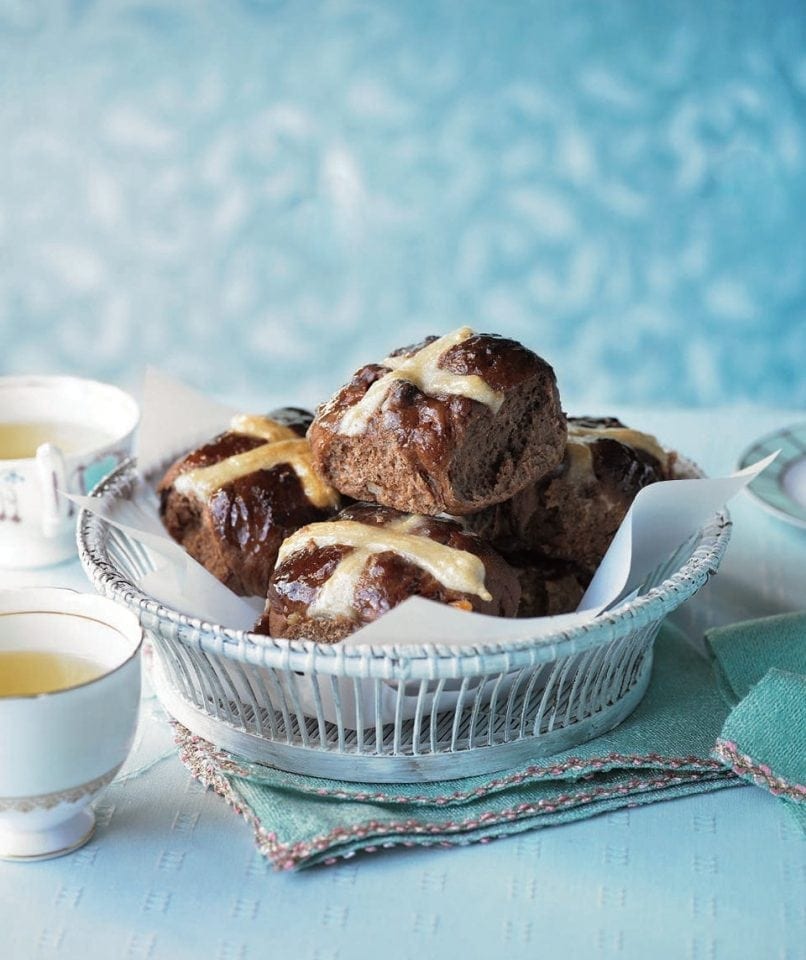 Spiced chocolate and orange hot cross buns recipe | delicious. magazine