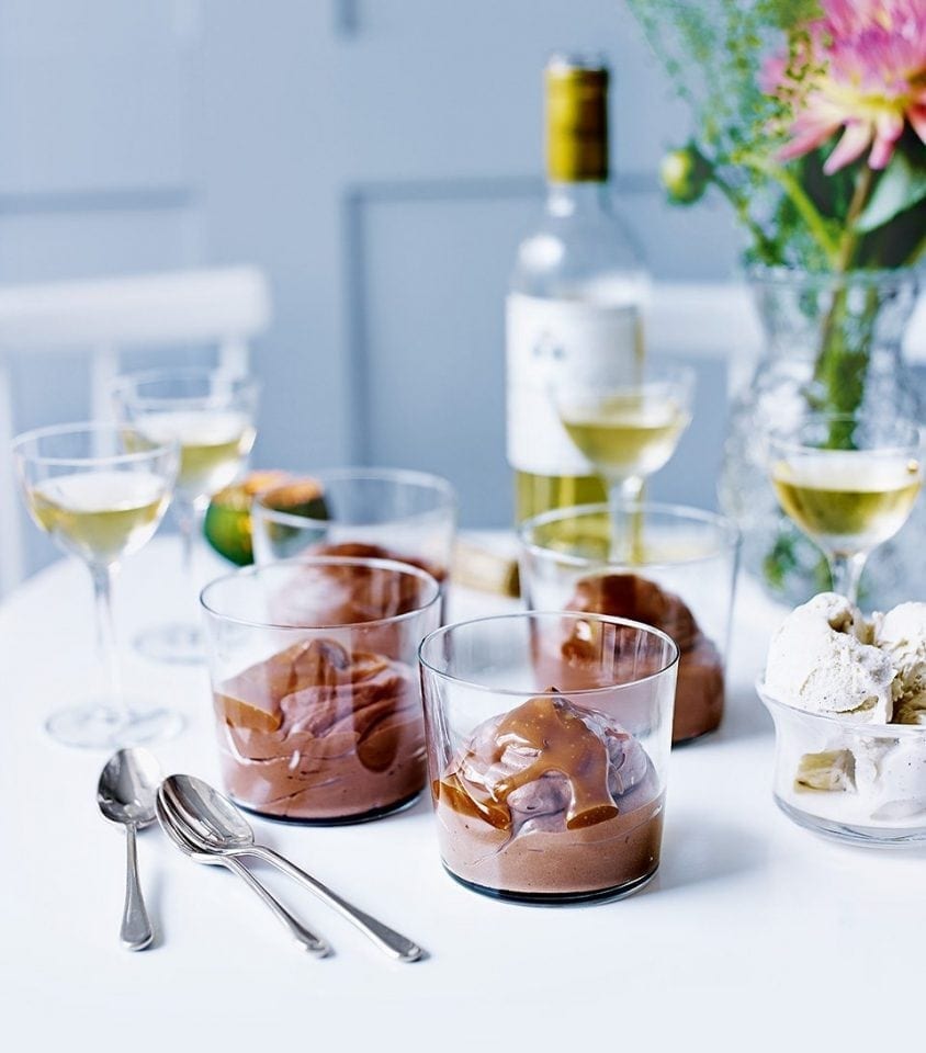 Chocolate truffle pots with caramel sauce recipe | delicious. magazine