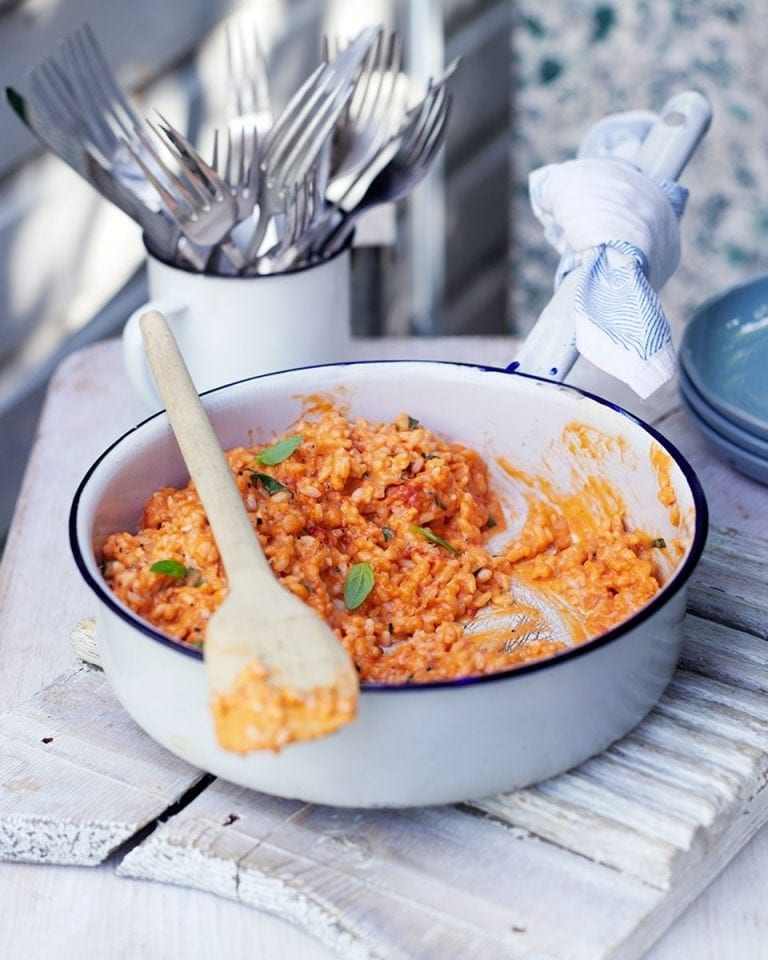 No-stir tomato and basil risotto recipe | delicious. magazine