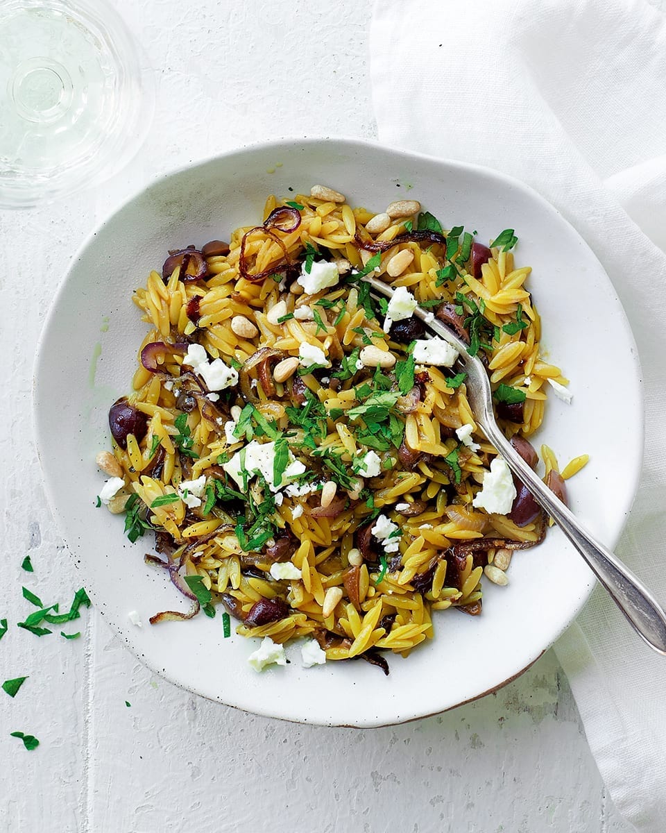 One-pot orzo with feta and olives recipe | delicious. magazine
