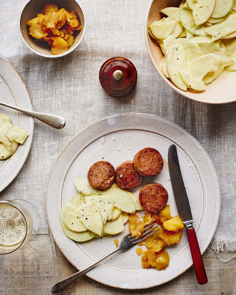 Fried hog s pudding with apple sauce and kohlrabi slaw recipe ...