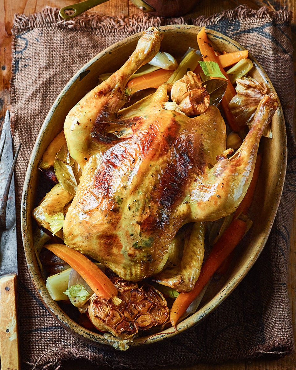 Honey, cider and thyme pot roast chicken recipe | delicious. magazine