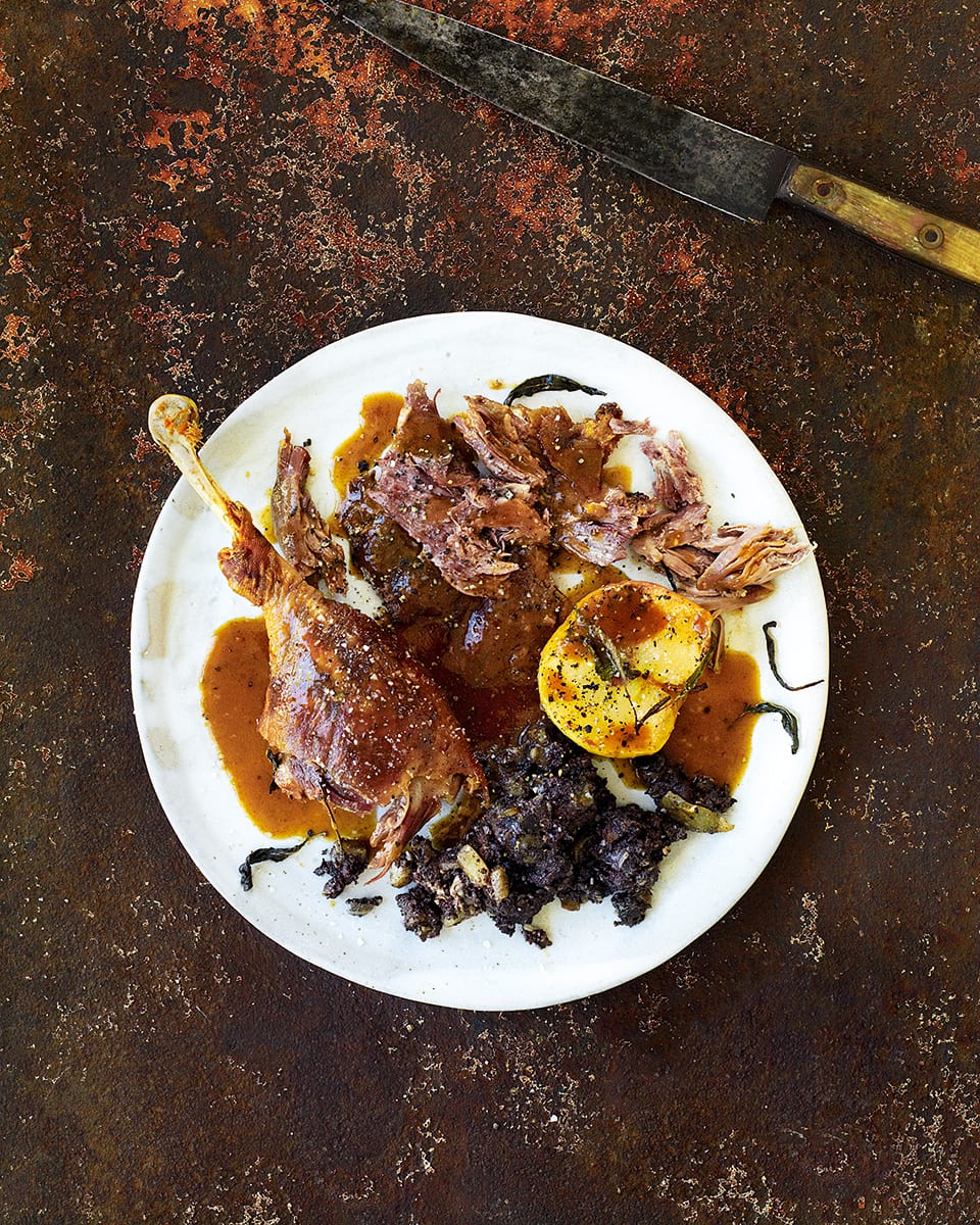 Roast goose with black pudding apple and sage recipe | delicious. magazine