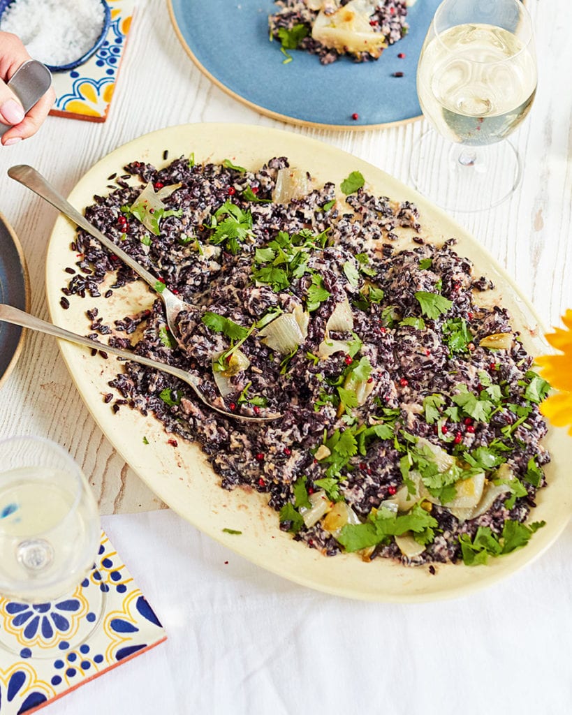 Venere nero rice with chicory, tuna and orange cream recipe | delicious ...