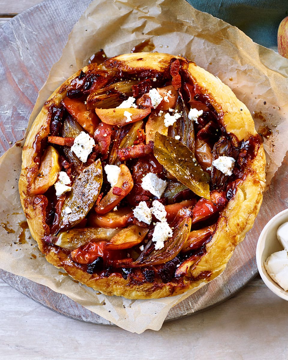 Apple, shallot, bacon and goat's cheese tarte tatin recipe | delicious ...