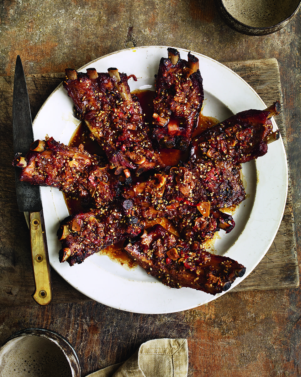 Sticky ribs in rhubarb, ginger and chilli - delicious. magazine