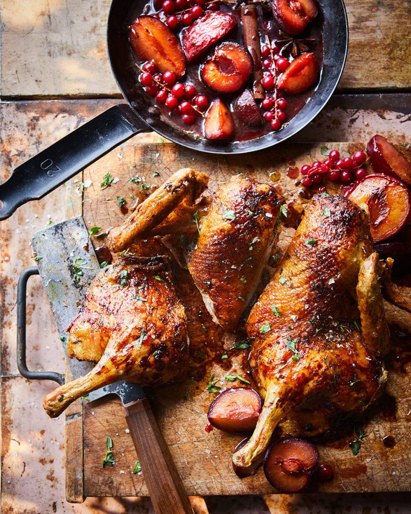 Spatchcock duck with plums and redcurrants - delicious. magazine