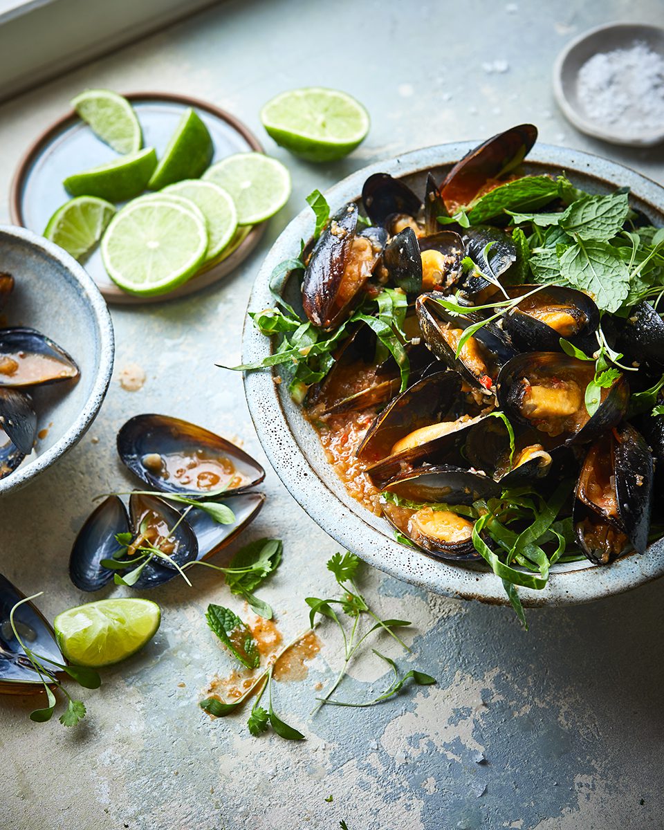 Mussels with sambal butter and fresh herbs - delicious. magazine