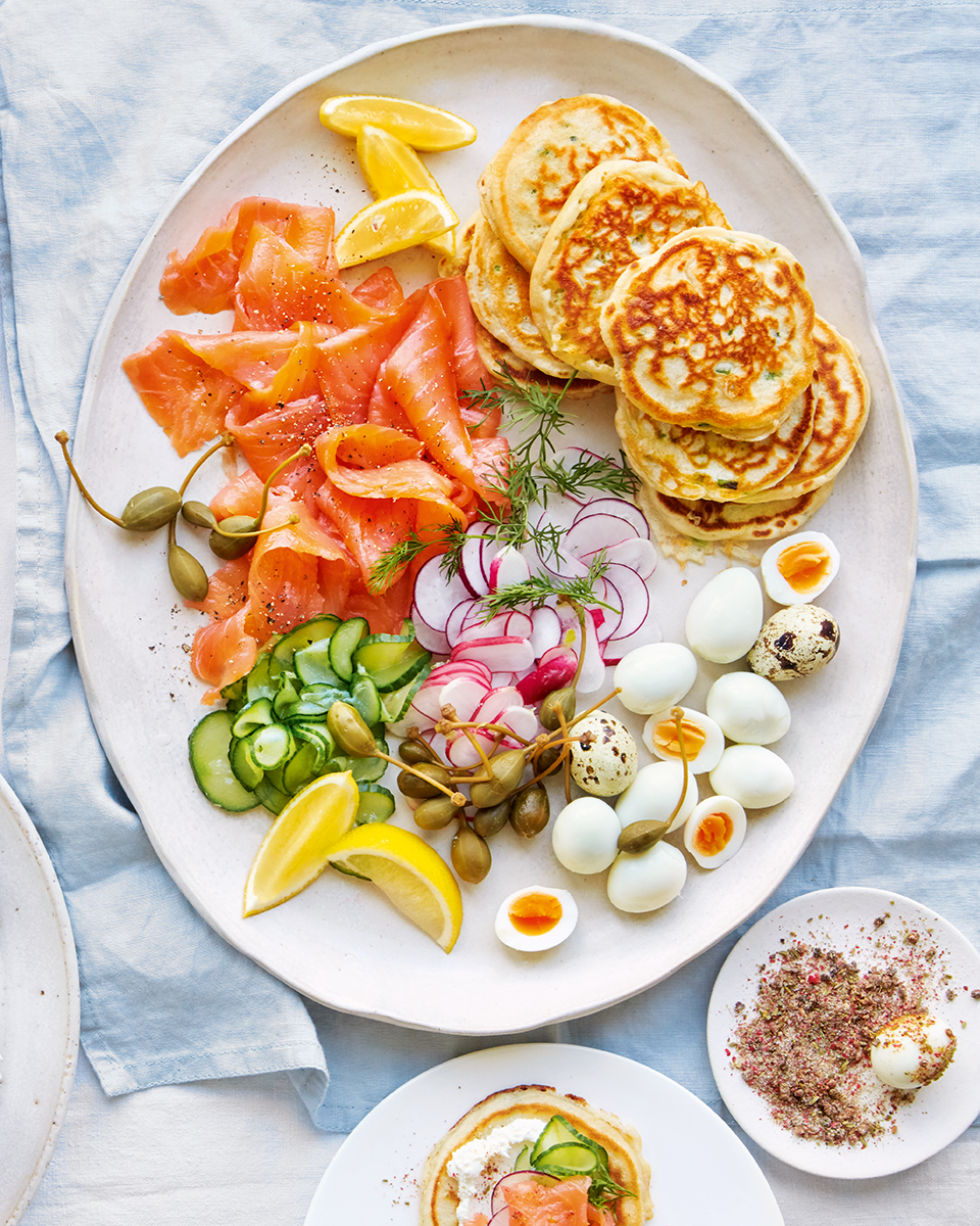 Goat's cheese pancakes served with smoked salmon - delicious. magazine