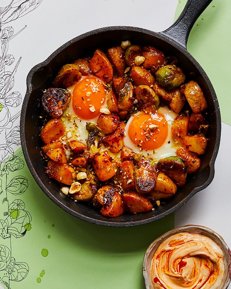 Sprout and harissa hash with tahini yogurt - delicious. magazine