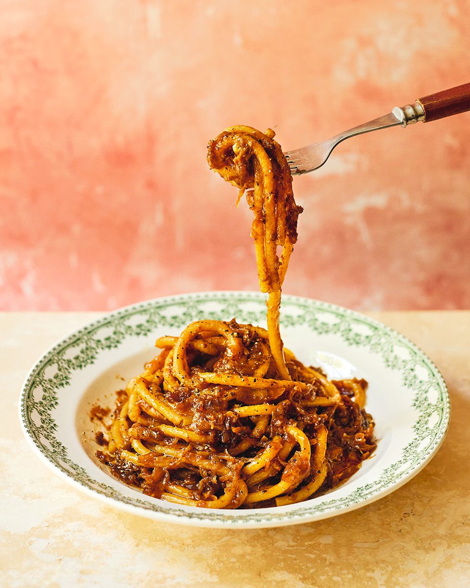 Bigoli in salsa (caramelised onion and anchovy pasta) - delicious. magazine