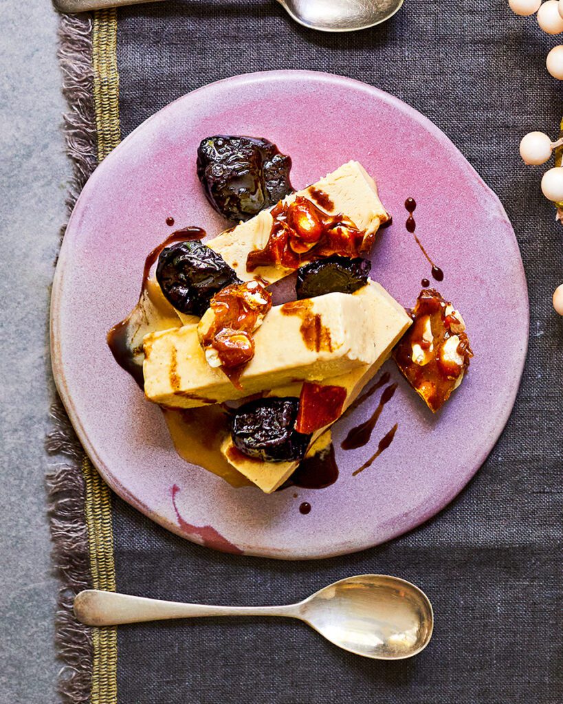 Maple-peanut parfait with peanut brittle and boozy prunes - delicious ...