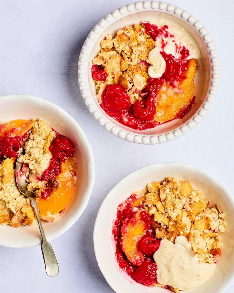 Peach melba frangipane crumble | delicious. magazine